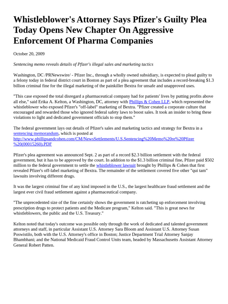 Pfizer fined for marketing Bextra | PDF | Pfizer | Pharmaceutical Industry