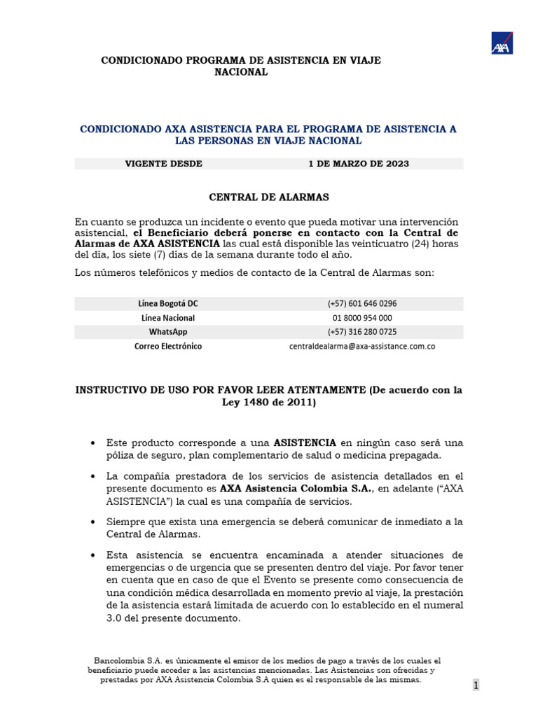 Asistencia en Viaje Nacional AXA Colombia | PDF | Hospital | aerolíneas
