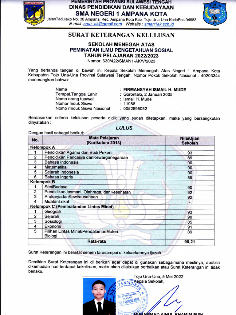 Contoh SKL Dilegalisir SMA 2023 | PDF
