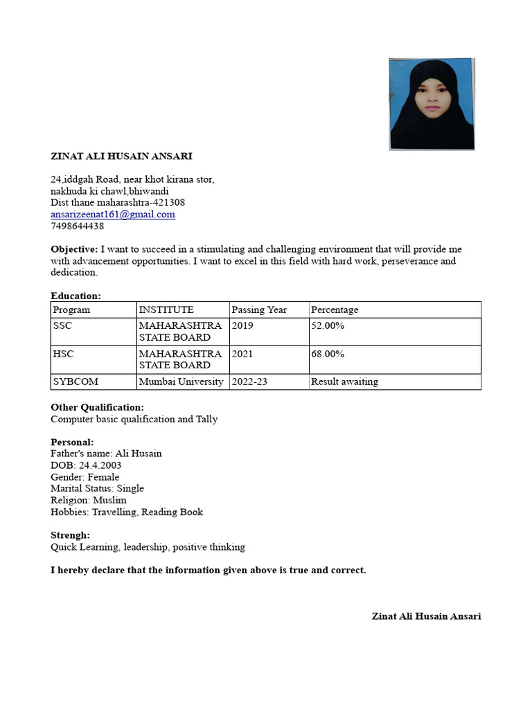 Zinat CV | PDF