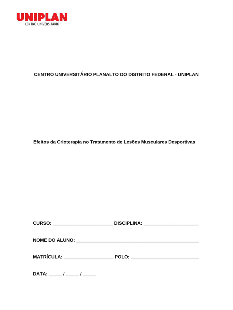 MODELO Relatório de Aulas Práticas FISIOTERAPIA UNIPLAN | PDF