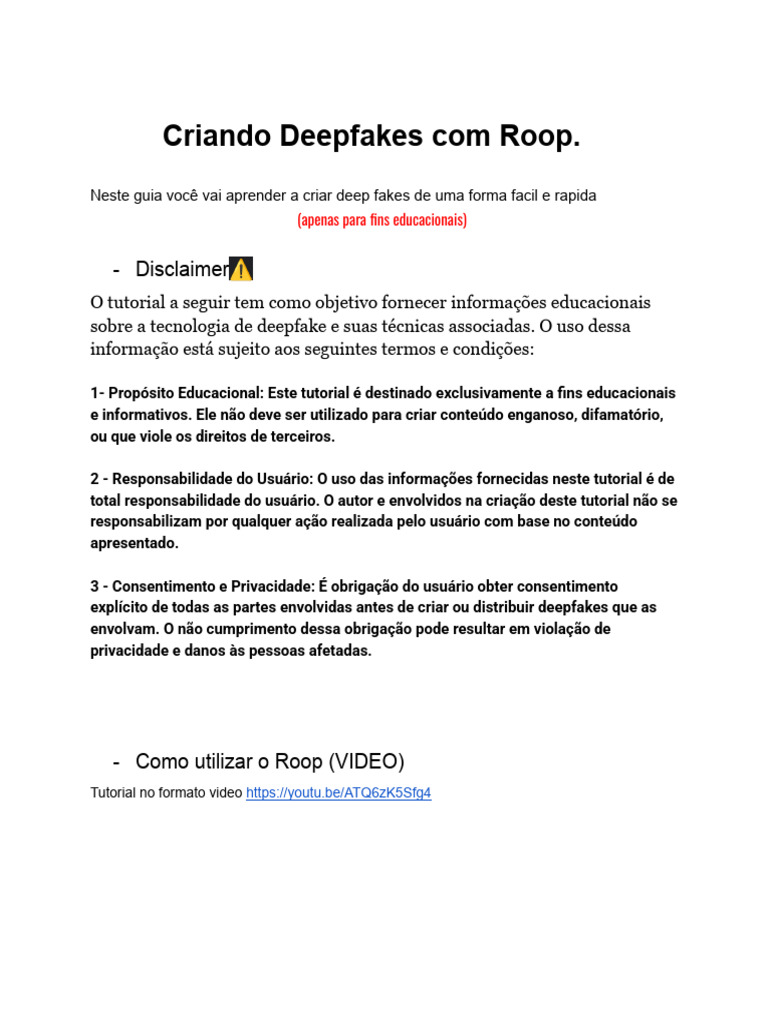 Guia Roop Deepfake 1 click - PT_BR (KLG) | PDF