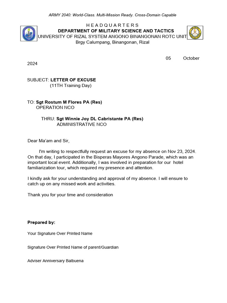 Request for Absence Excuse Letter | PDF