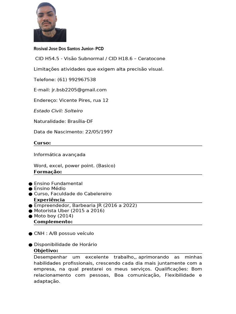 Cópia de Currículo -PCD | PDF