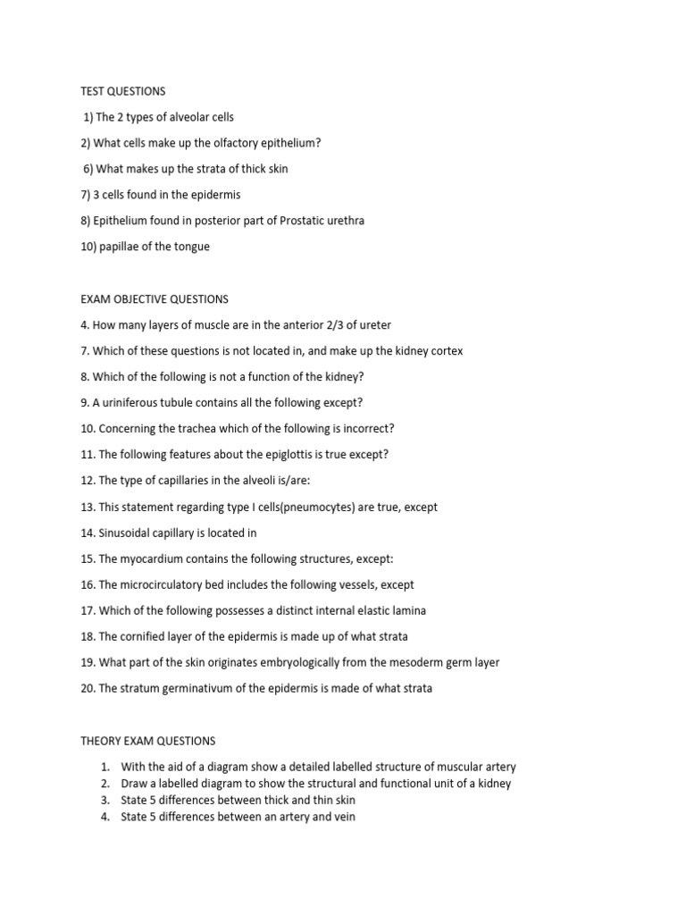 Systemic Histology Question Bank | PDF