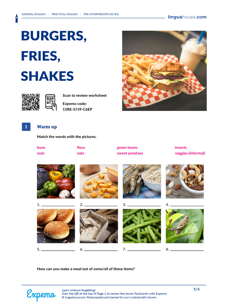 Pre-Intermediate English: Food Vocabulary | PDF | Hamburgers | Linguistics