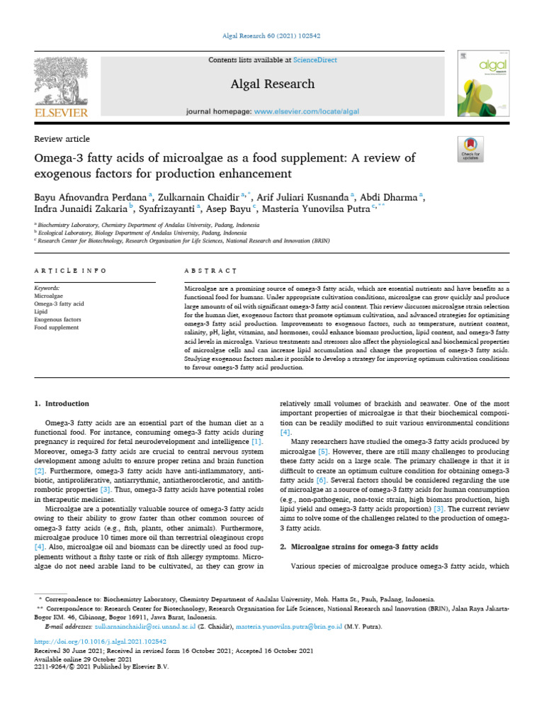 Omega-3 Fatty Acids of Microalgae As A Food Supplement - A Review of ...