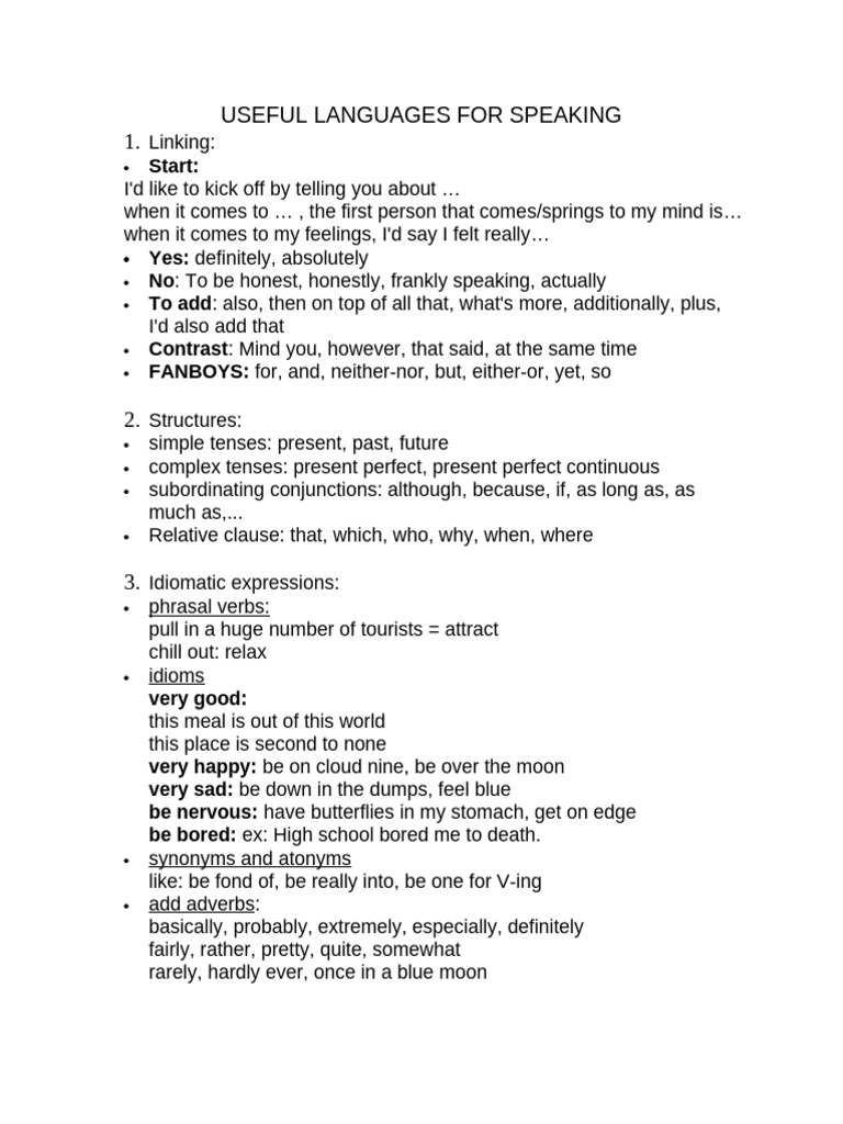 USEFUL LANGUAGES FOR SPEAKING | PDF