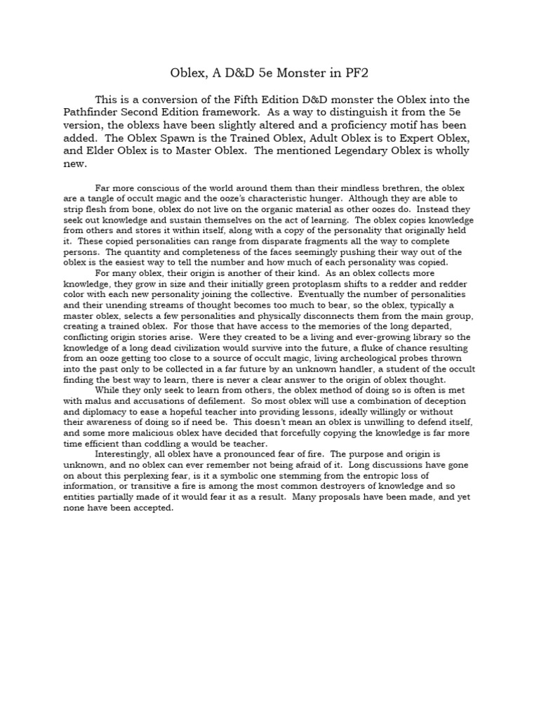 Oblex D&D to PF2 Conversion Guide | PDF | Learning | Behavior Modification