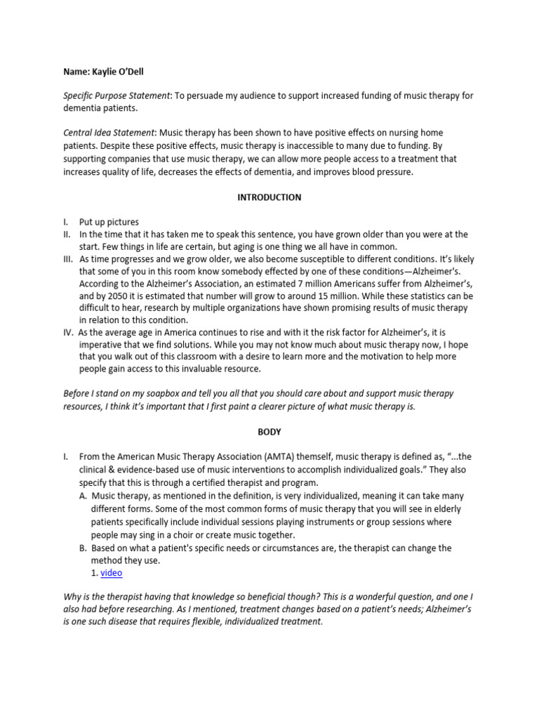 Preparation Outline Format and Template PDF | PDF | Dementia ...