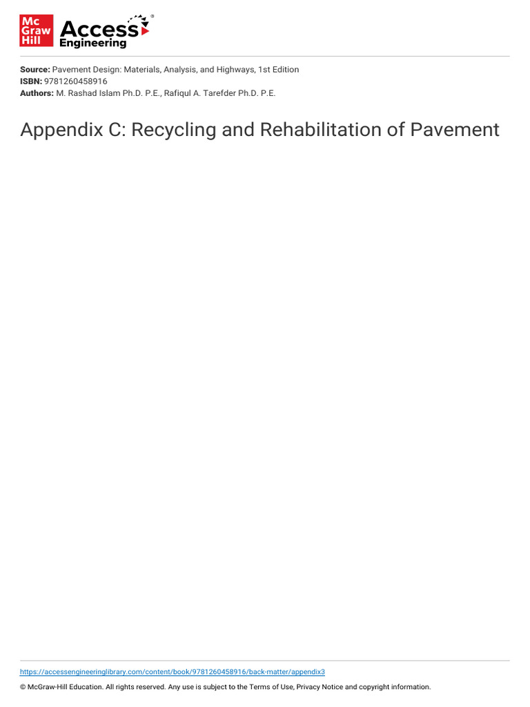 Appendix C Recycling and Rehabilitation of Pavement | PDF | Concrete | Road Surface