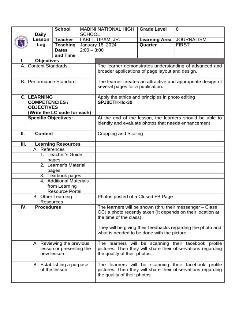 DLL COT JOURN 8 | PDF