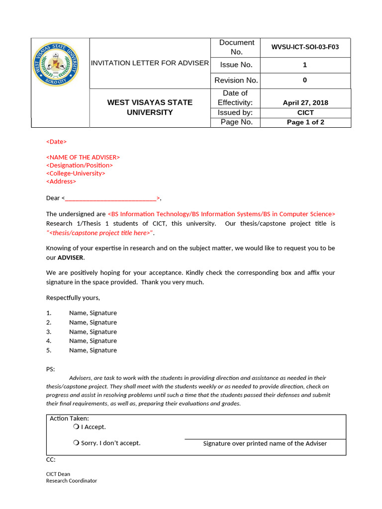 3 - Thesis Adviser Invitation - Acceptance Form | PDF | Thesis
