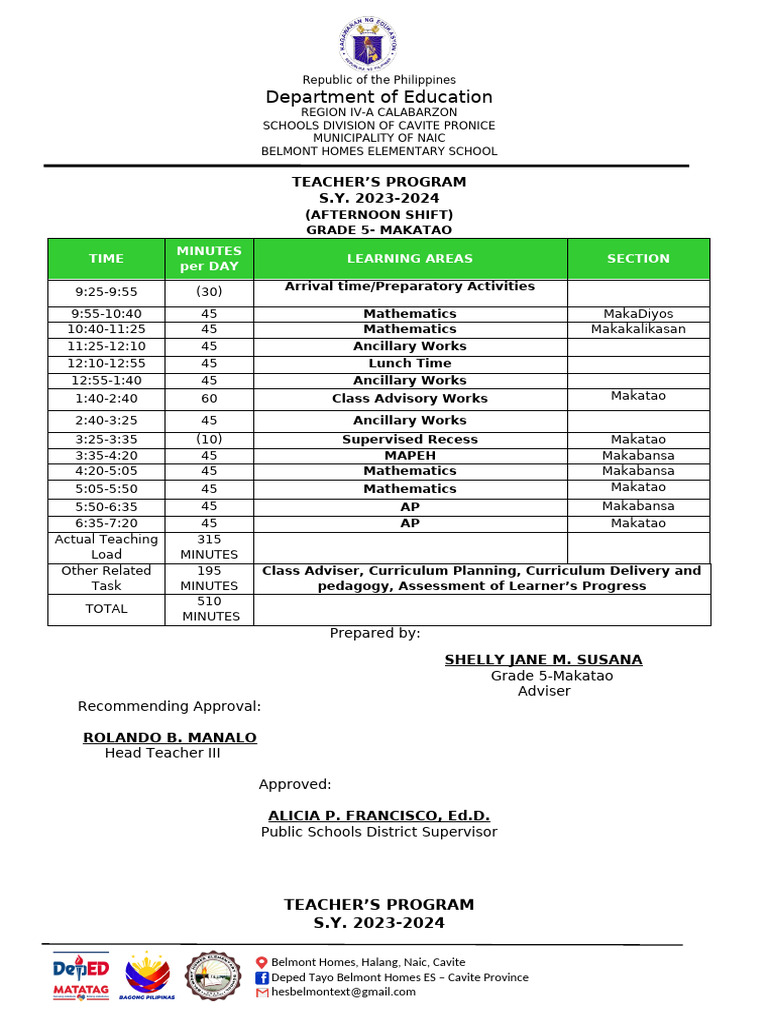 TEACHERS-PROGRAM-2023-2024-GRADE5 | PDF | Teachers | Human Communication