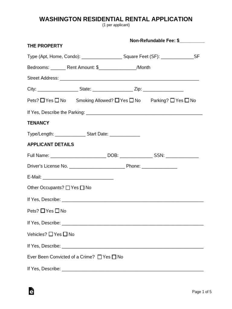 Washington State Rental Application Form | PDF | Credit Bureau | Visa Inc.