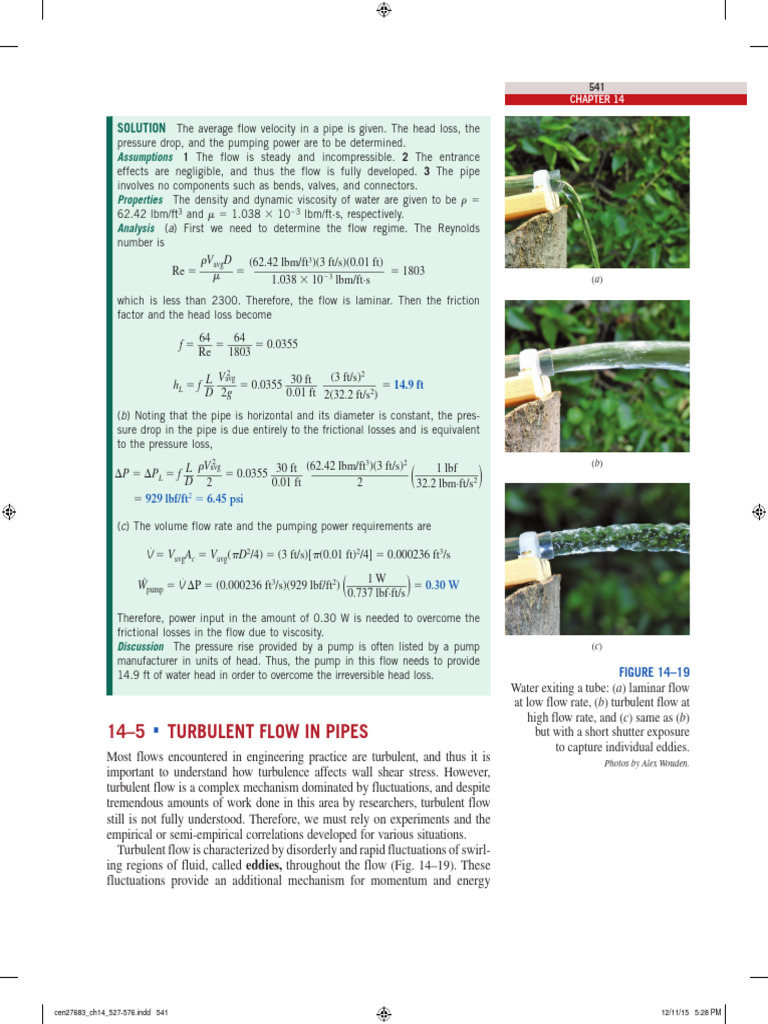 14-5 Turbulent Flow in Pipes | PDF | Fluid Dynamics | Turbulence