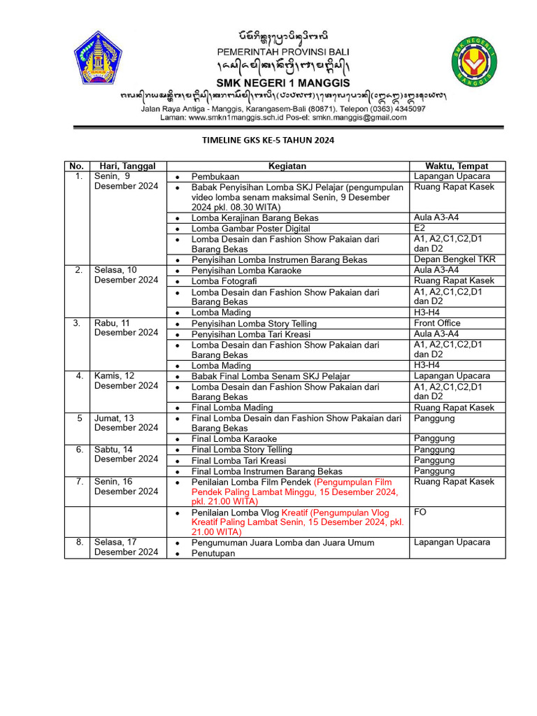 Timeline Acara GKS Ke-5 | PDF