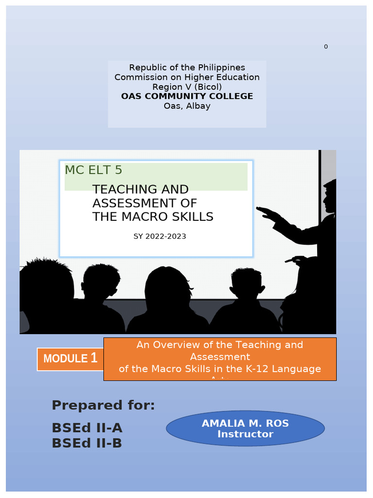 Module 1 BSEd ELT5 TAofMacroskills Final | PDF | Learning | Language Acquisition