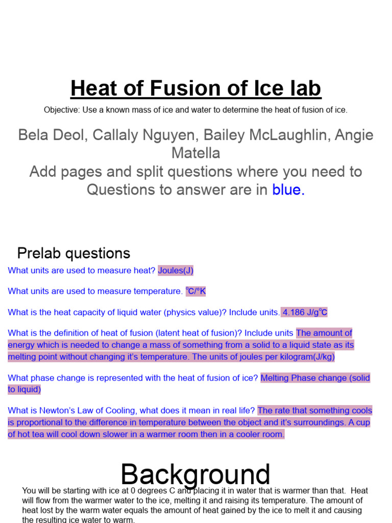 Heat of Fusion of Ice Experiment | PDF | Heat | Heat Capacity