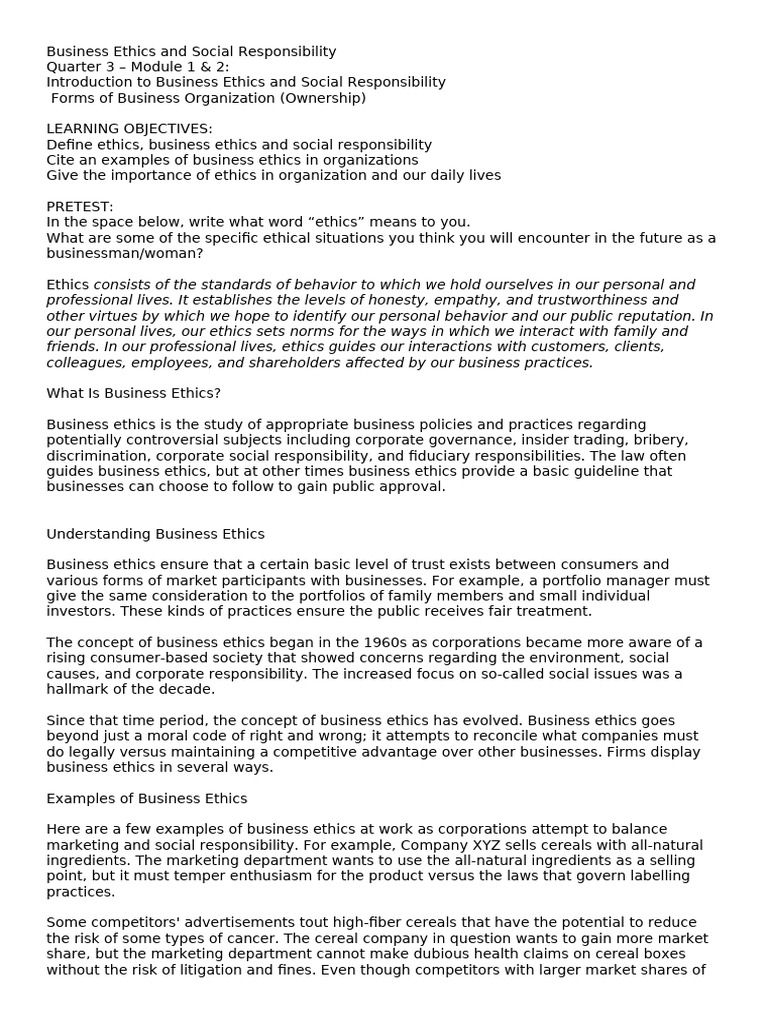 BUS-ETHICS MODULE 1-7 | PDF | Utilitarianism | Limited Liability Company