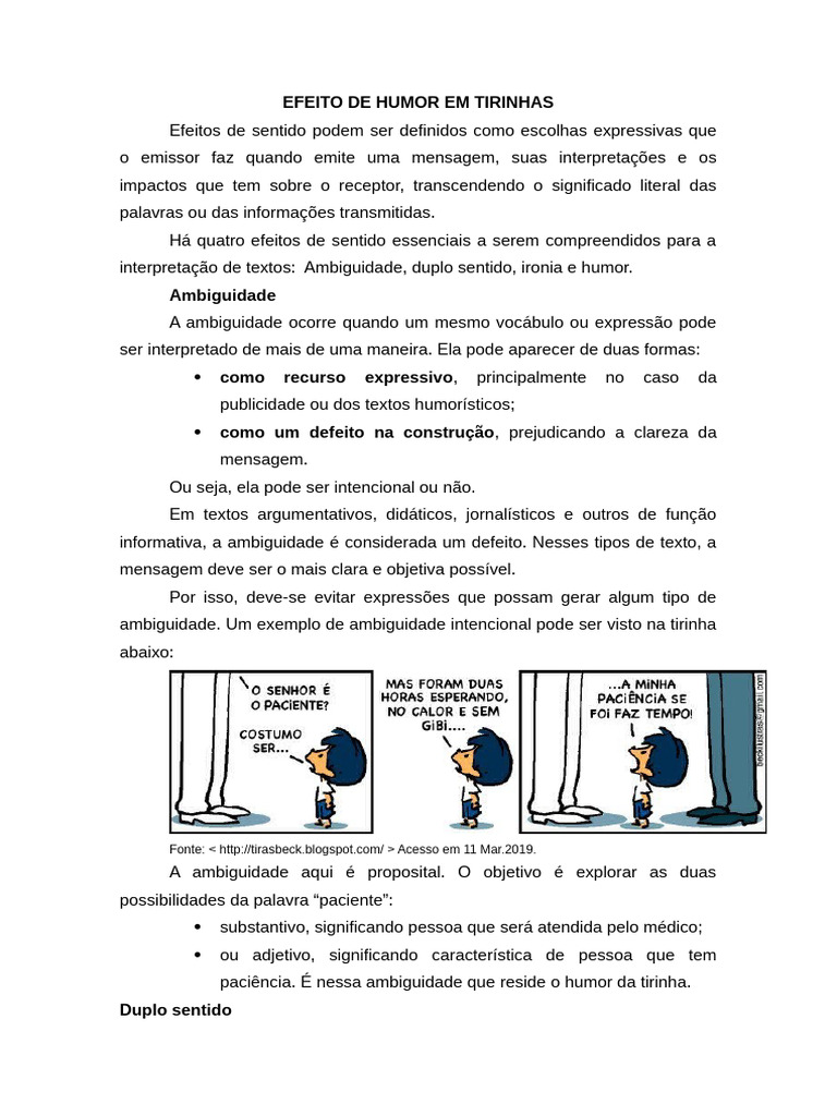 EFEITO DE HUMOR EM TIRINHAS | PDF | Ambiguidade