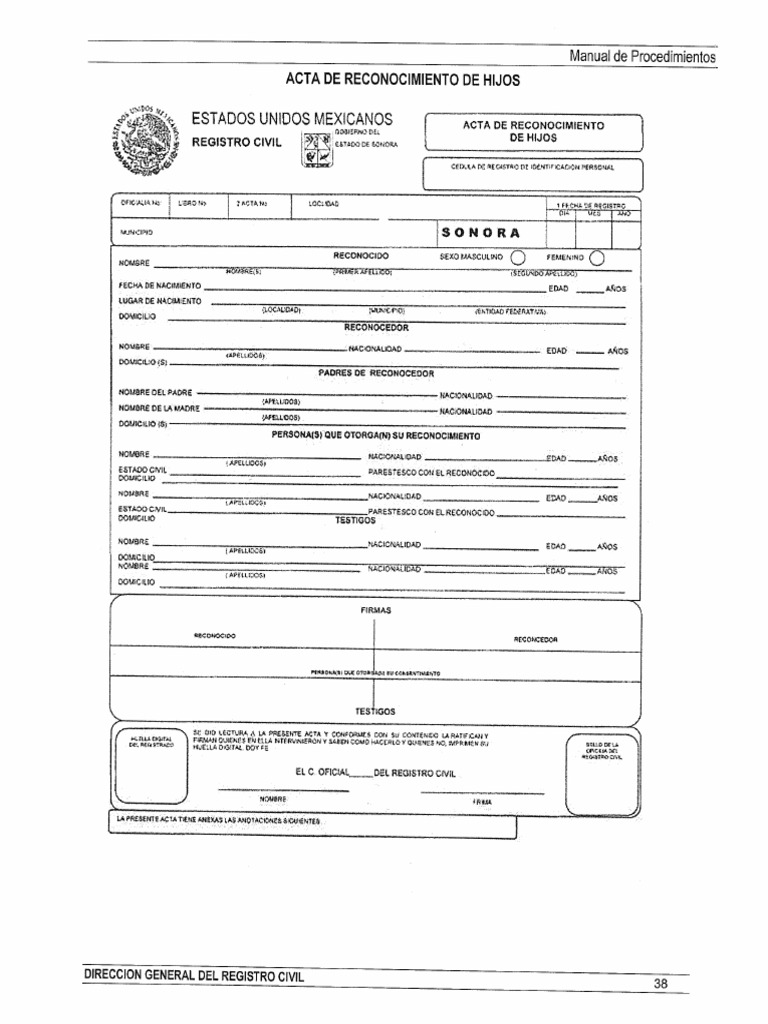 ACTA DE Reconocimiento de Hijos | PDF