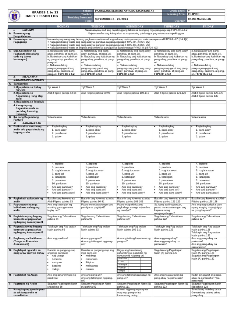DLL - Filipino 5 - Q1 - W7 | PDF