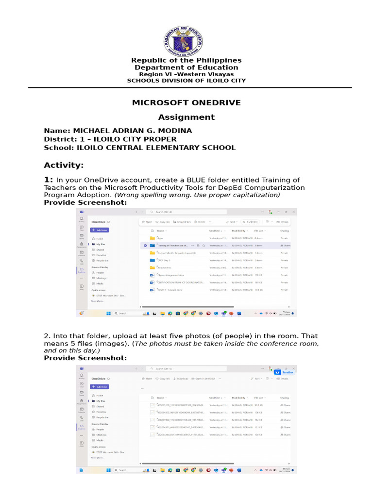 Microsoft OneDrive Assignment - ICES - Modina | PDF