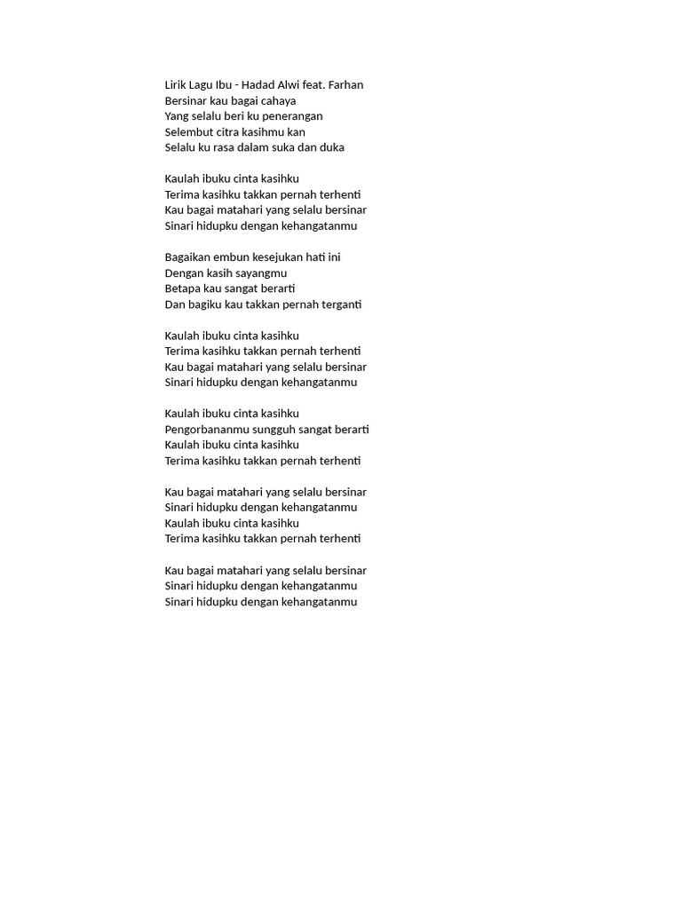 Lirik Lagu Ibu - Hadad Alwi & Farhan | PDF