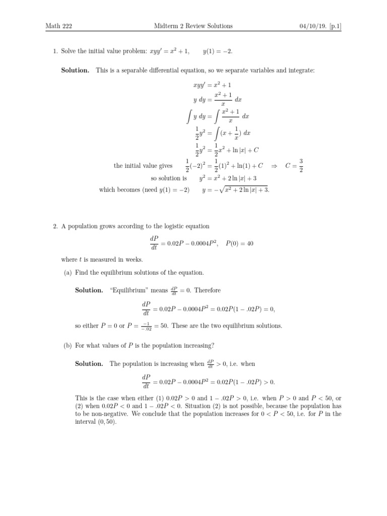 Spring19 Midterm02 Review Solns | PDF | Equations | Real Analysis