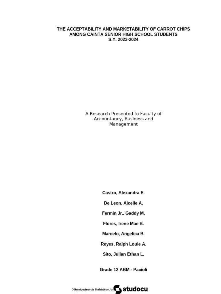 Finish The Acceptability and Marketability of Carrot Chips Among Cainta Senior High School ...