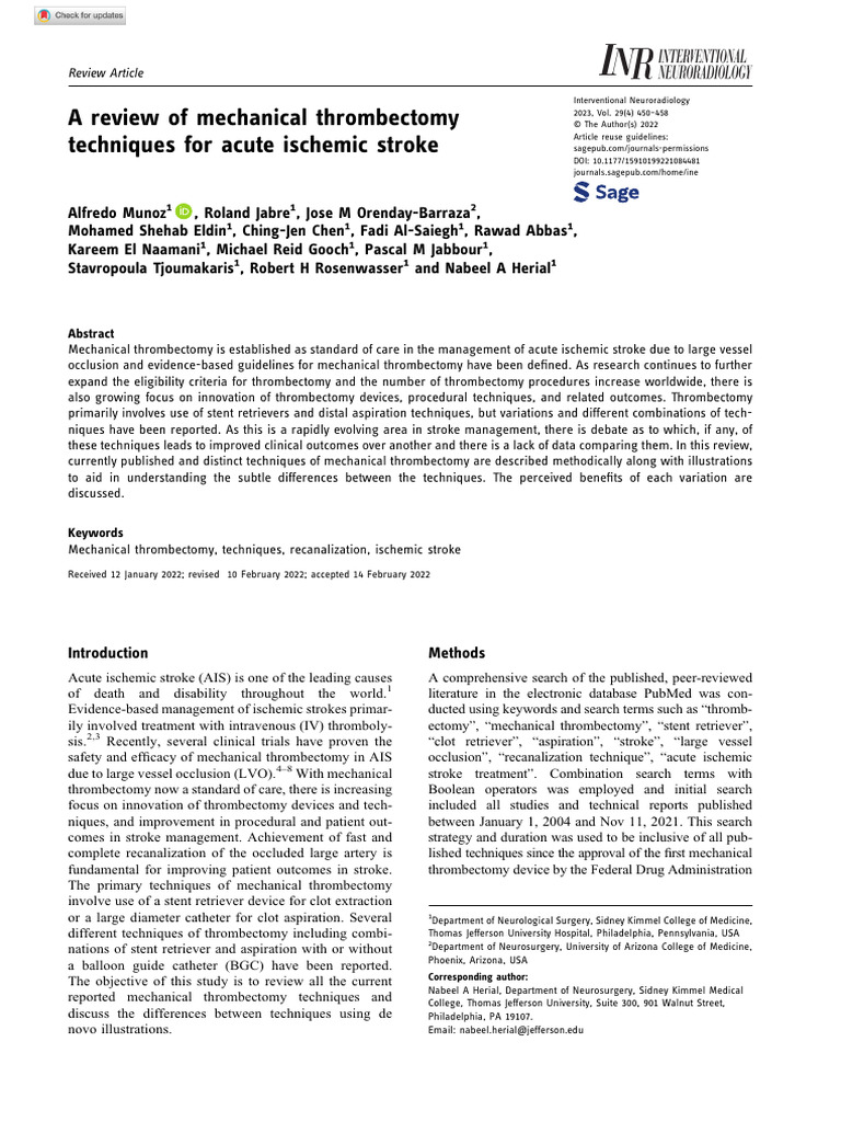 A Review of Mechanical Thrombectomy Techniques For Acute Ischemic ...