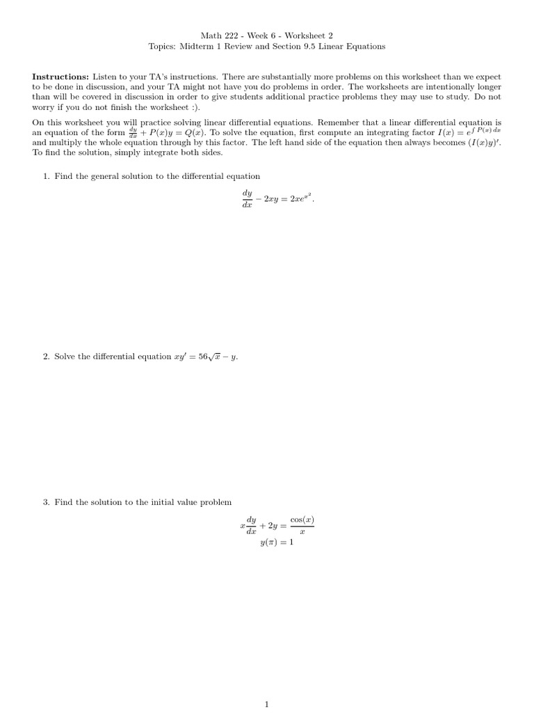 222 Wk6.2 Midterm1Review and Sec9.5 | PDF | Equations | Mathematical Objects