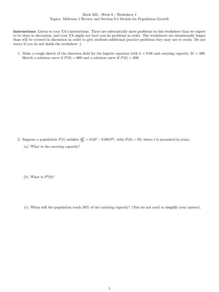 Math 222 Midterm 1 Review Worksheet | PDF | Calculus | Mathematics