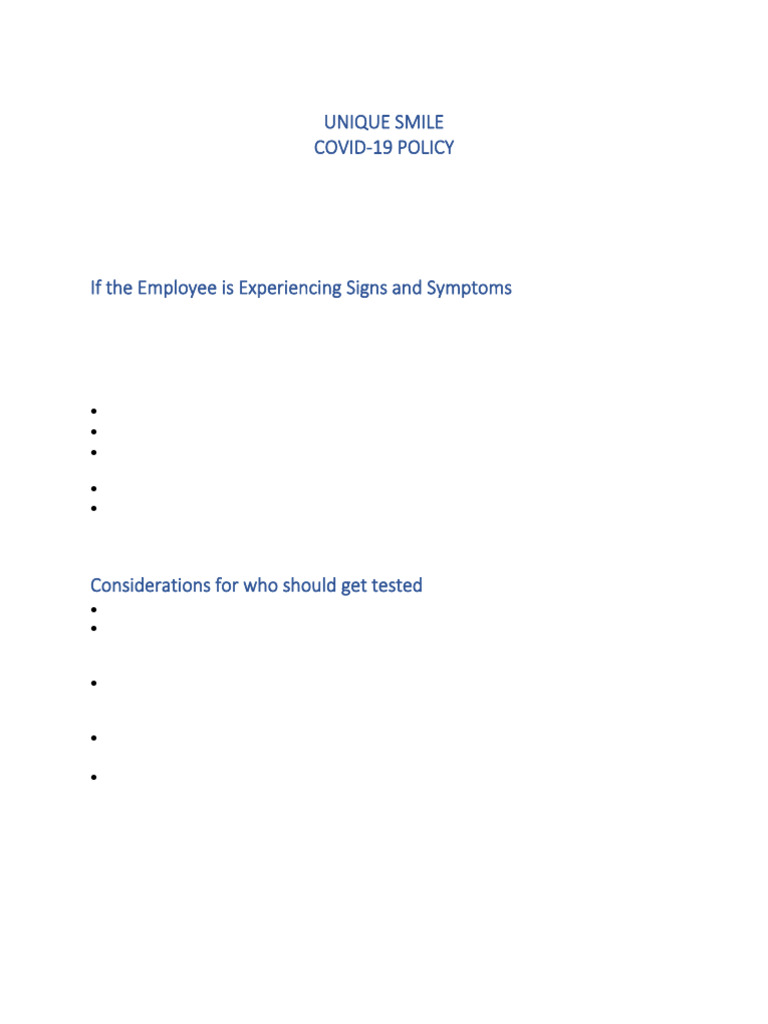 Unique Smile COVID-19 Safety Policy | PDF | Public Health | Diseases ...