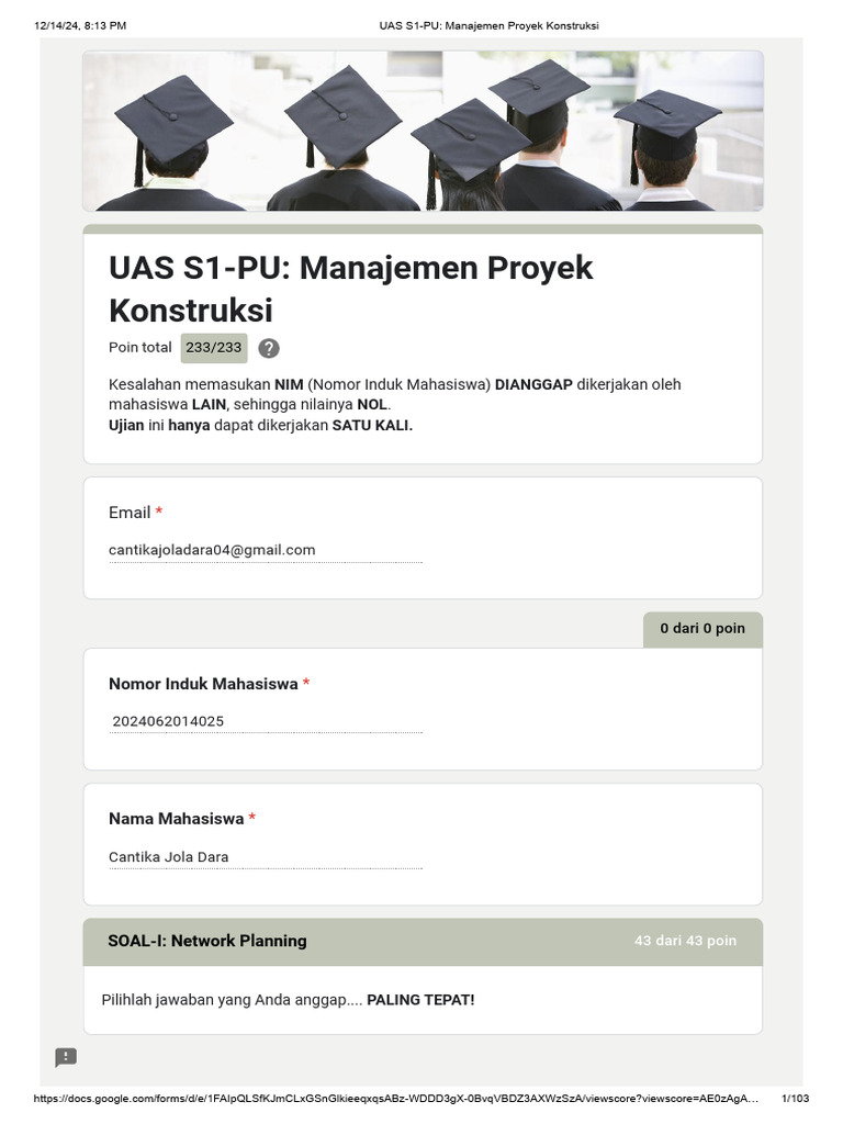 UAS S1-PU - Manajemen Proyek Konstruksi | PDF