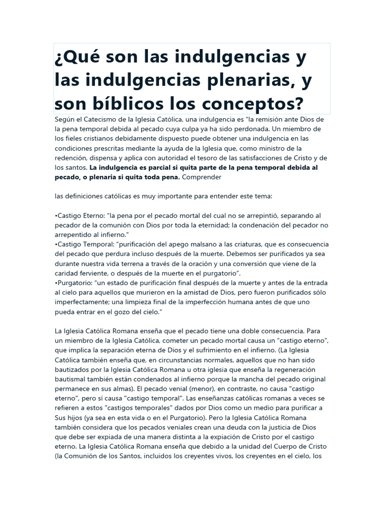 Indulgencias Plenarias Concepto Y Biblia Pdf Purgatorio Indulgencia
