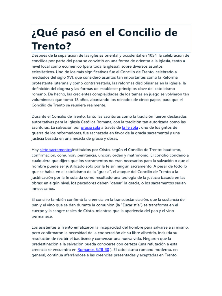 Concilio de Trento: Fe, Sacramentos y Dogma | PDF | Gracia divina ...