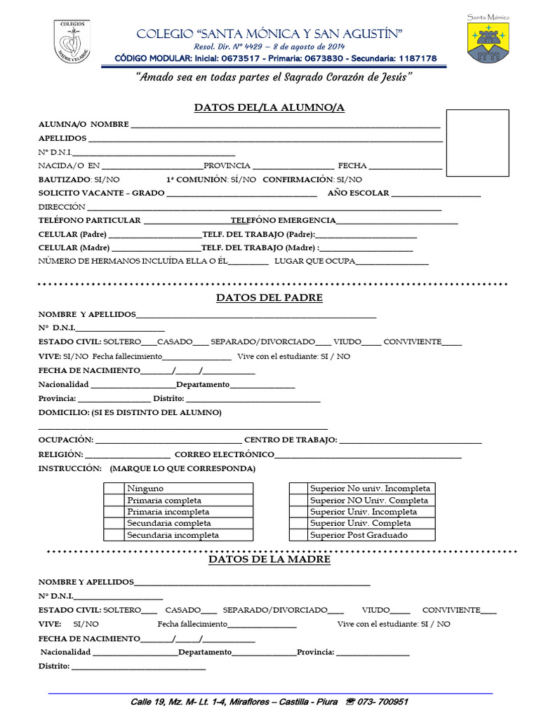 Ficha de Datos Estudiante 2025 | PDF