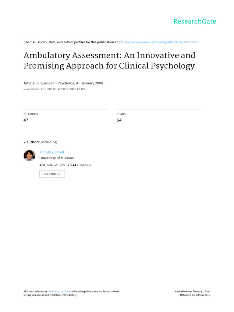 Innovative Ambulatory Assessment in Psychology | PDF | Borderline ...