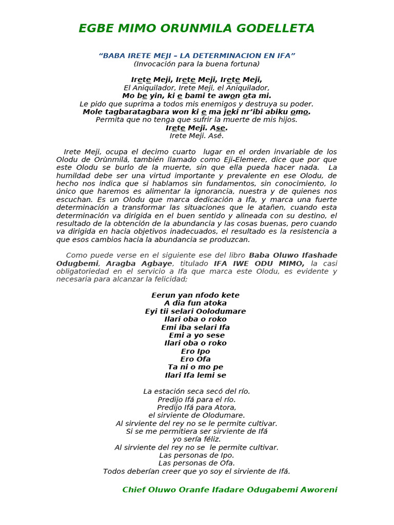 Baba Irete Meji - La Determinacion de Ifa | PDF | Espiritualidad | El ...