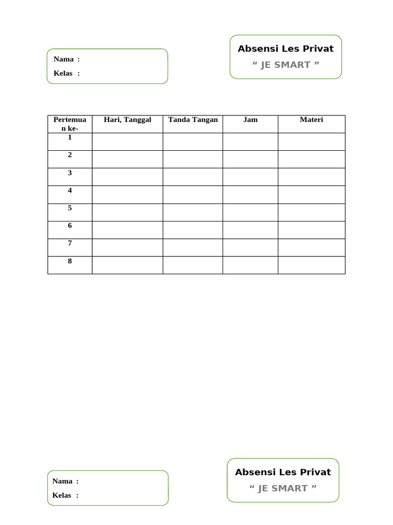 Absensi Les Bu Eki Baru | PDF