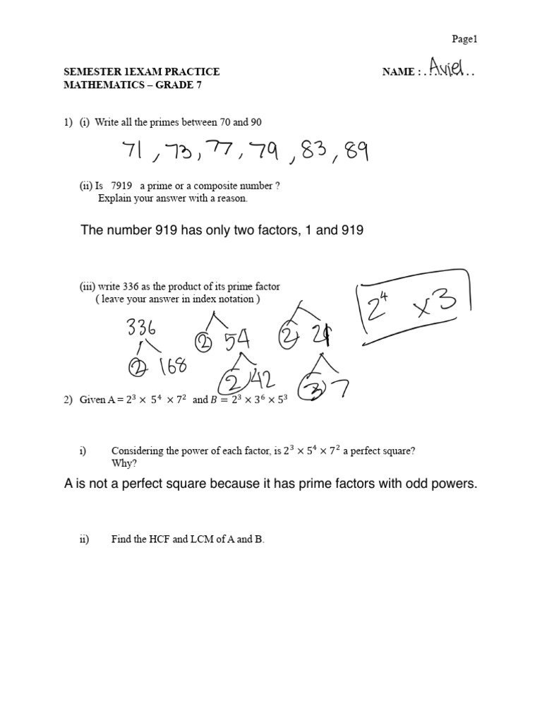 G7 - MATHEMATICS SEMESTER 1EXAM PRACTICE 2024 | PDF | Numbers ...