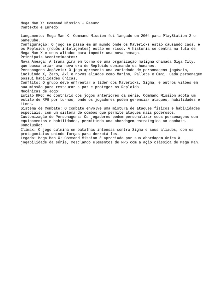 Mega Man X Command Mission - Resumo | PDF