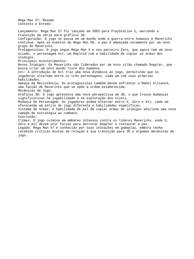 Mega Man X7 Resumo | PDF Mega Man X7 Resumo | PDF