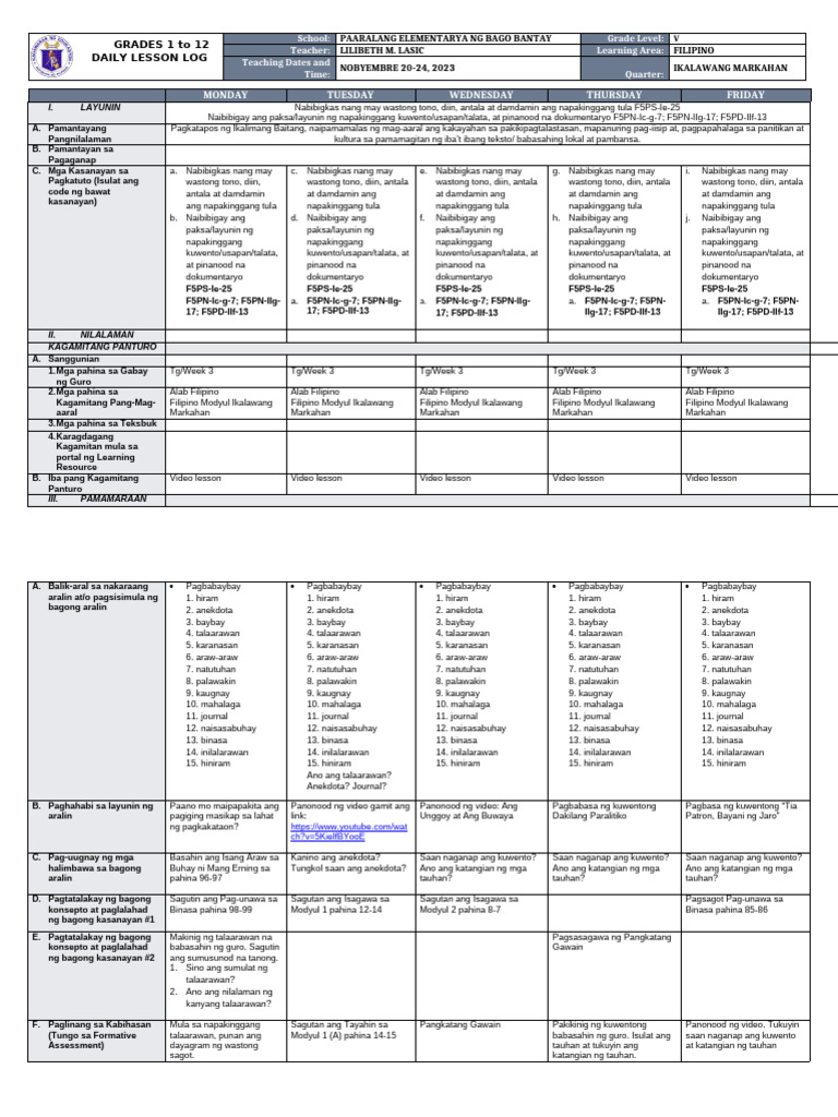 DLL_FILIPINO 5_Q2_W3 | PDF