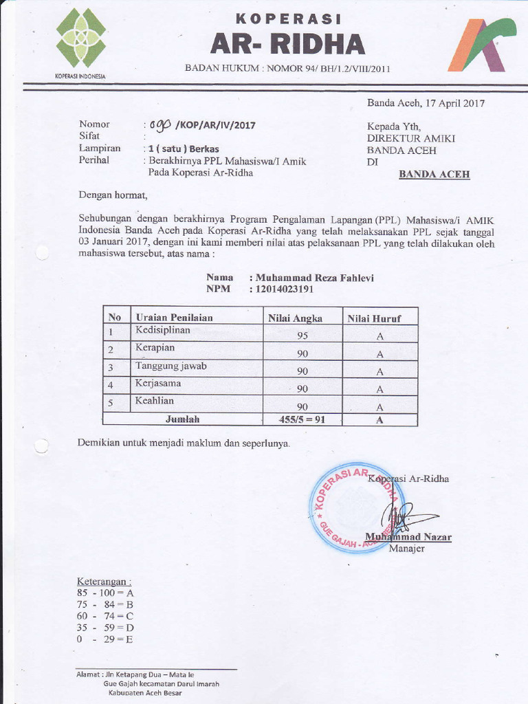 Contoh Nilai PPL | PDF