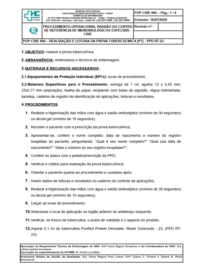 Pop Crie 006 - Realizacao e Leitura Da Prova Tuberculinica PT PPD RT 23 ...