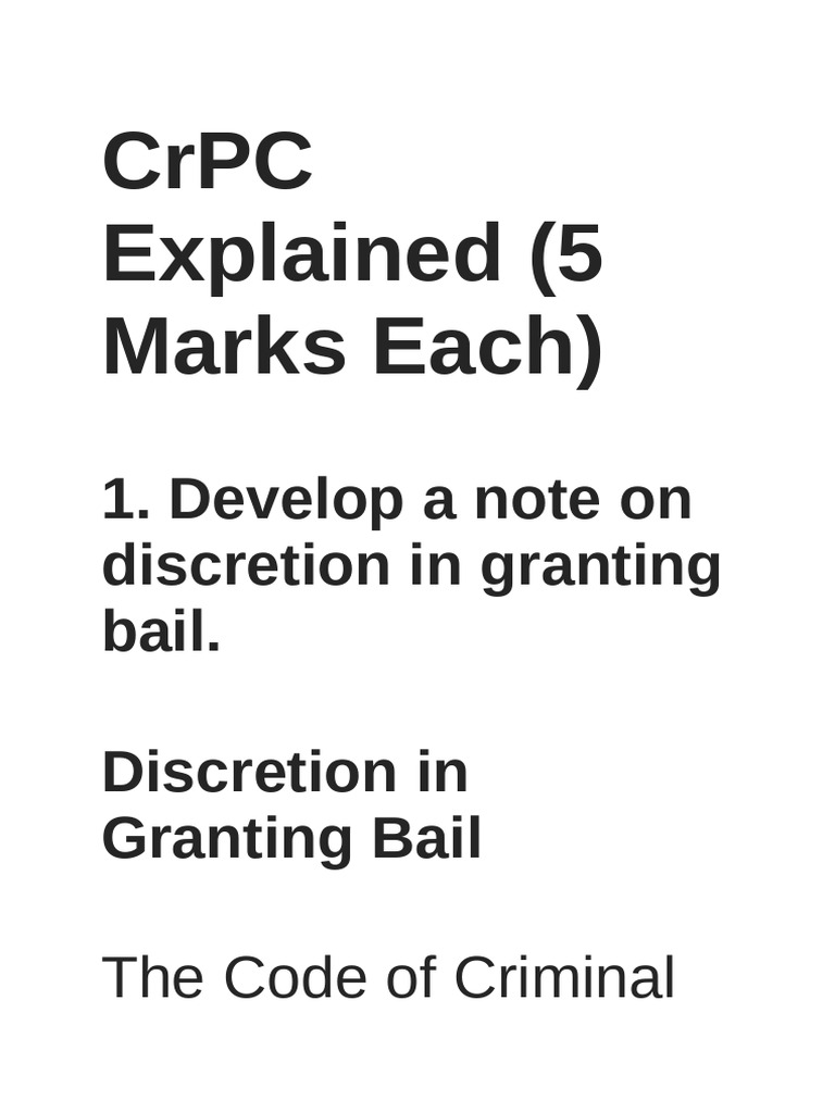 CRPC Long Questions For 5 Marks | PDF | Bail | Trials
