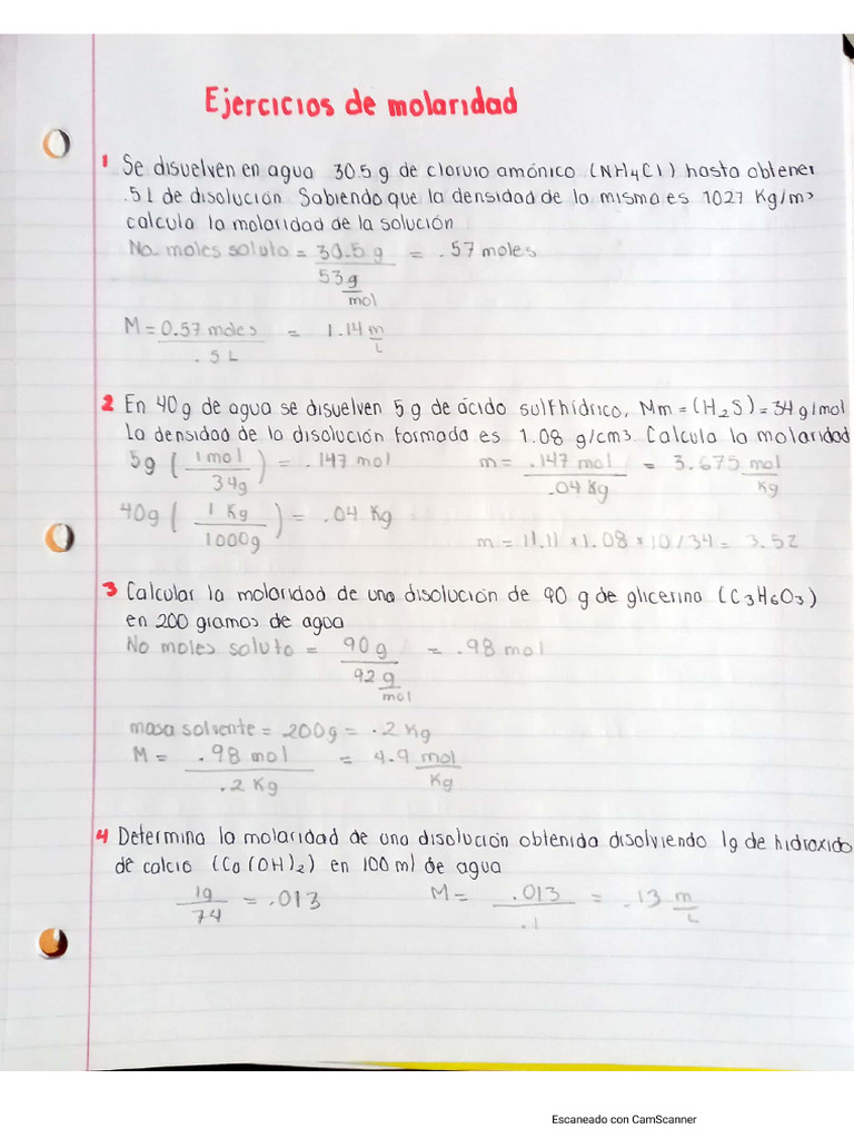 Ejercicios molaridad | PDF